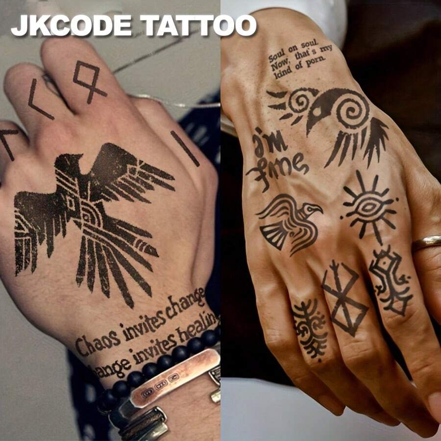 JKCODE TATTOO 2PCS Waterproof Viking Ravens Tattoo Semi-Permanent ...