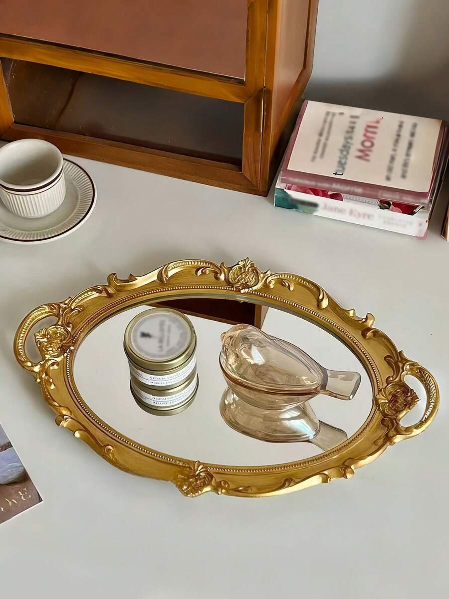 1pc French Retro Glass Mirror Tray, Ins Style Aromatherapy Jewelry ...
