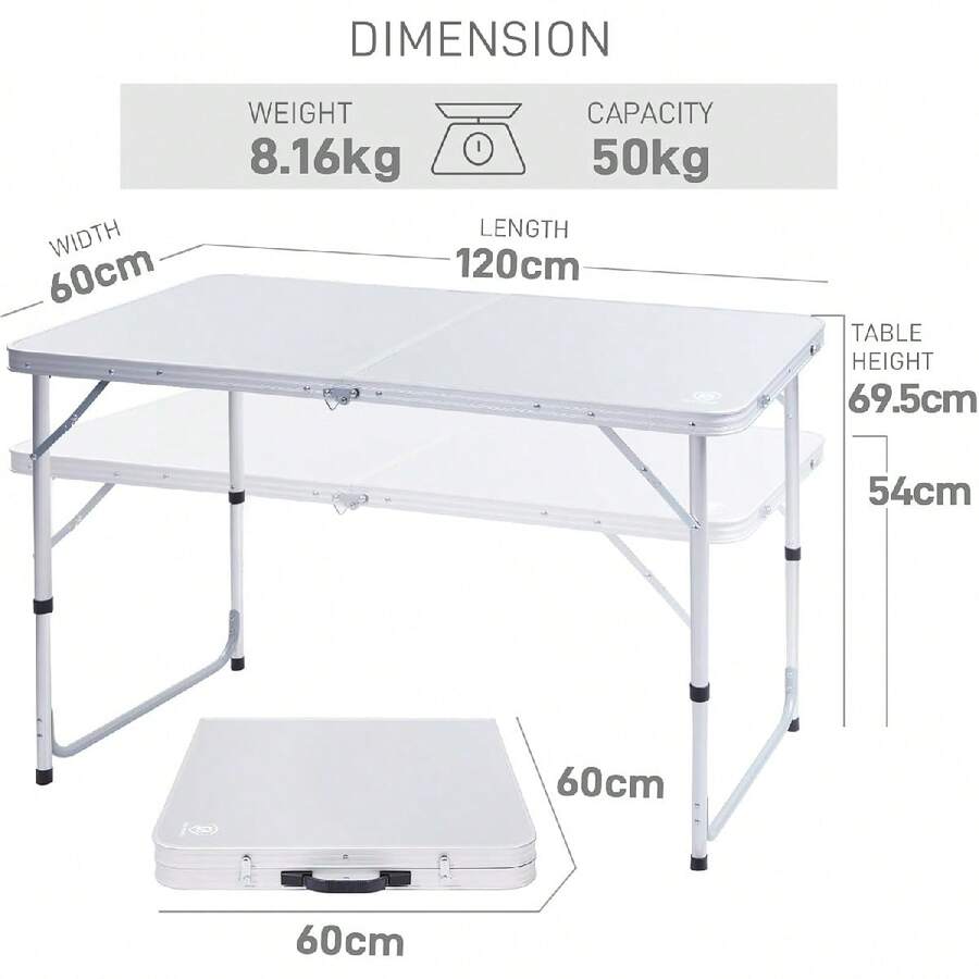 Folding Table Camping 4ft With Storage, Aluminum Composite Desktop, Foldable Table With ...