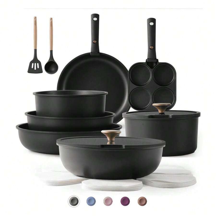 20 Pcs Nonstick Cookware Sets, Pots And Pans Set With Detachable Handle ...
