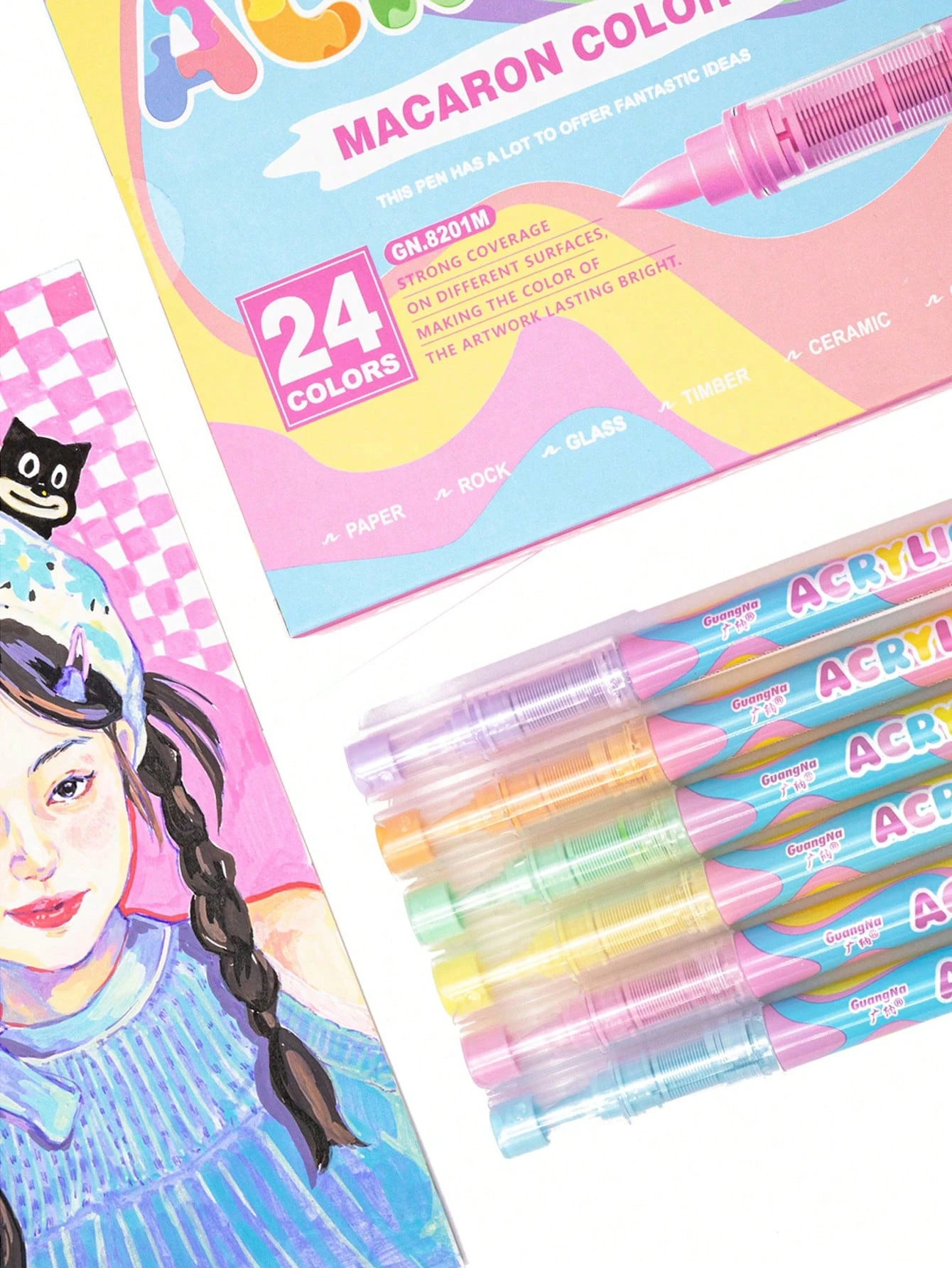 Guang Na 1 Set Of 24 Colors Macaron Colors Felt Acrylic Paint Markers ...