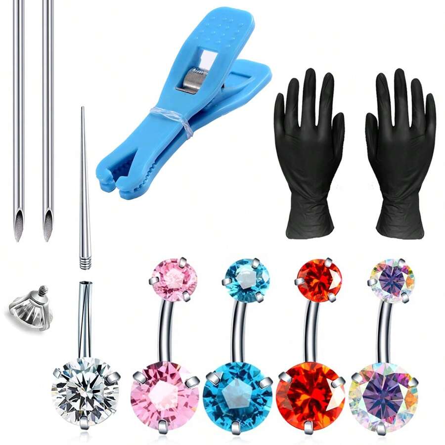 Belly Button Piercing Kit - Stainless Steel 14G Belly Ring, Piercing ...