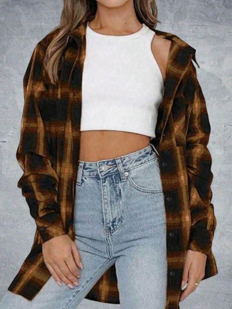 Women Button Down Flannel Shirts Long Sleeve Plaid Shackets Business ...