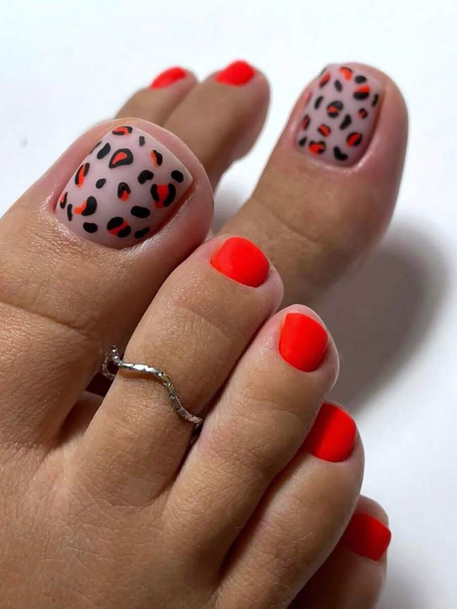 24PCS Square Toenails, Creative Multicolor Pattern Toenails, Cute ...