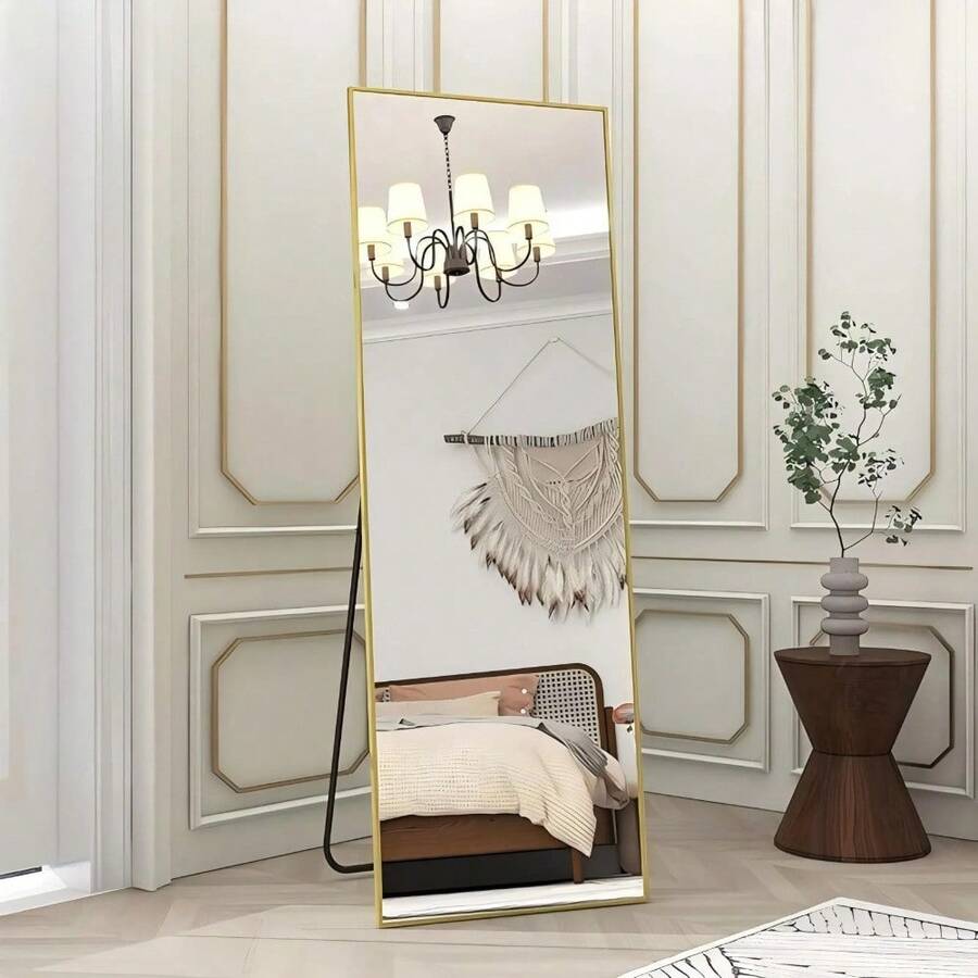 58-Inch Large Floor-Standing Full-Length Mirror With Gold Frame ...