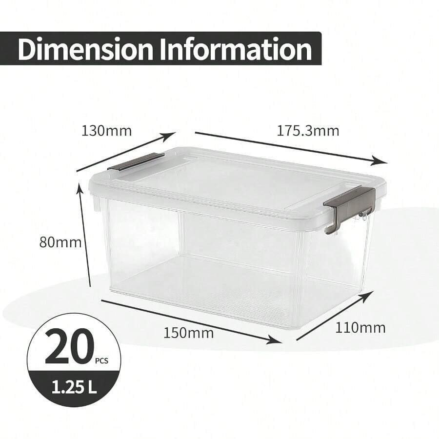 20 Pack 1.25L Plastic Storage Box. Small Stackable Storage Box With Clear Storage Boxes With ...