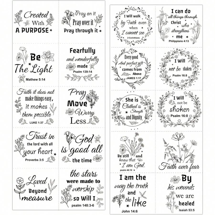20Pcs UV Rub On Transfers Bible Verse Stickers 3x3 Inch Jesus Faith Religious Motivational Faith ...