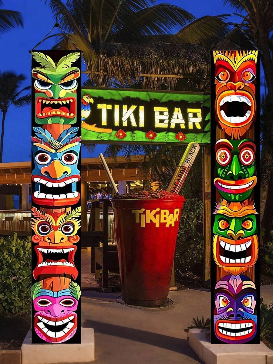 2pcs/1set Hawaii Party Decoration Banner Luaus Banners Aloha Tiki Carnival Flag Beach Party ...