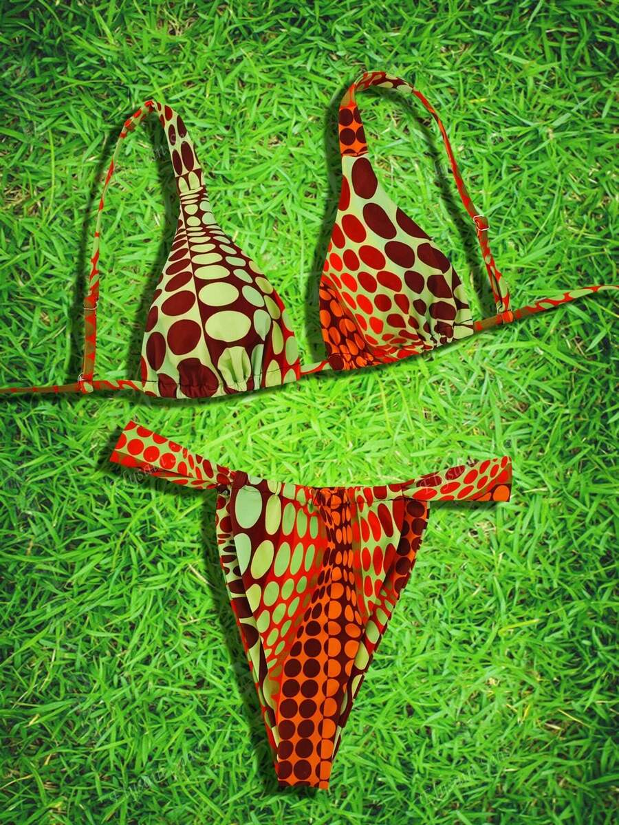 New Geometric Prints Halter Spaghetti Strap Top With Criss-Cross Back ...