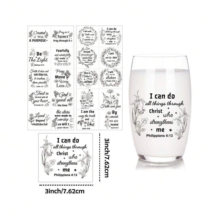 20Pcs UV Rub On Transfers Bible Verse Stickers 3x3 Inch Jesus Faith ...