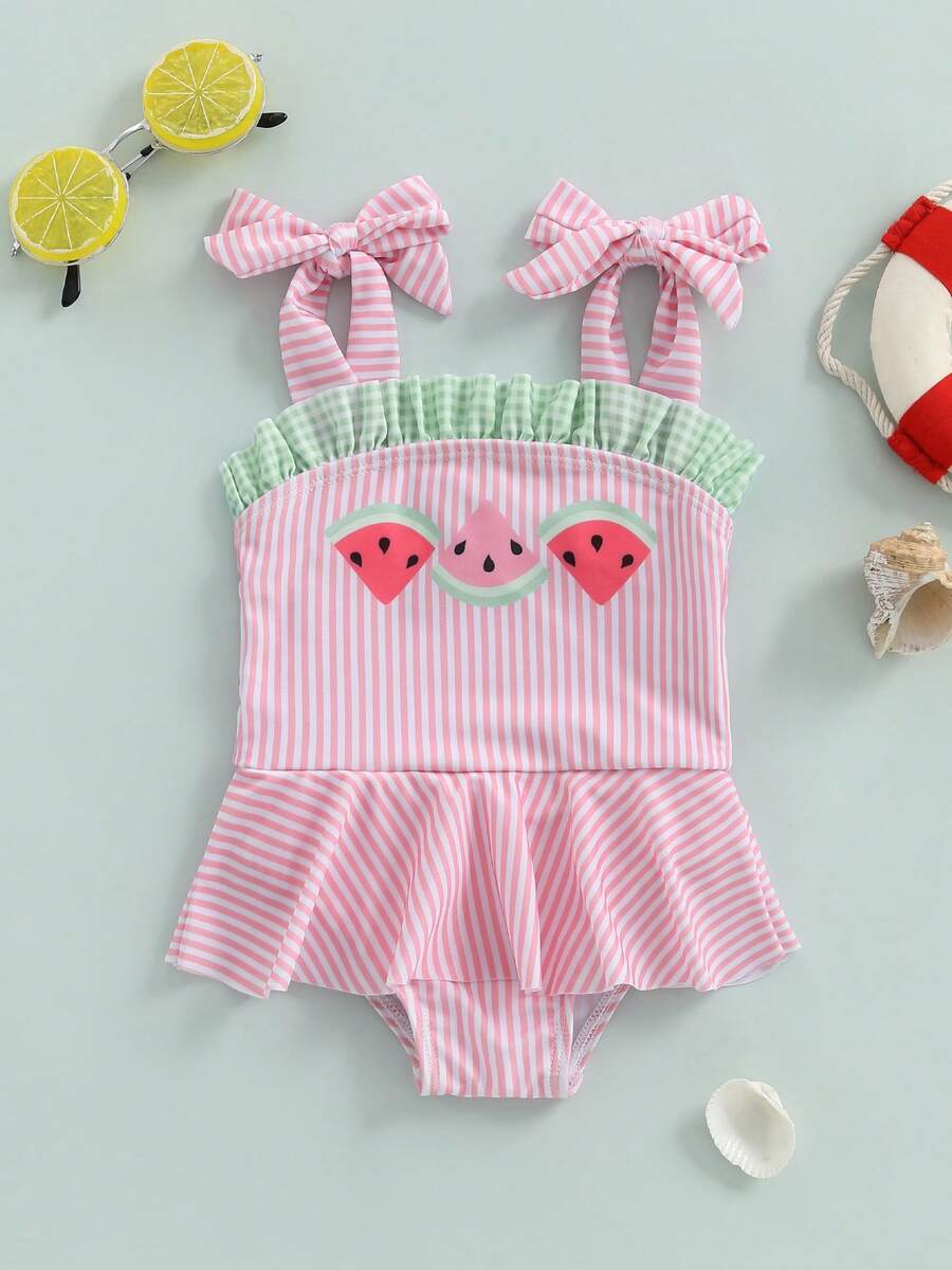 Baby Girl Swimsuit Cute Watermelon Print Sleeveless Tie Shoulder ...