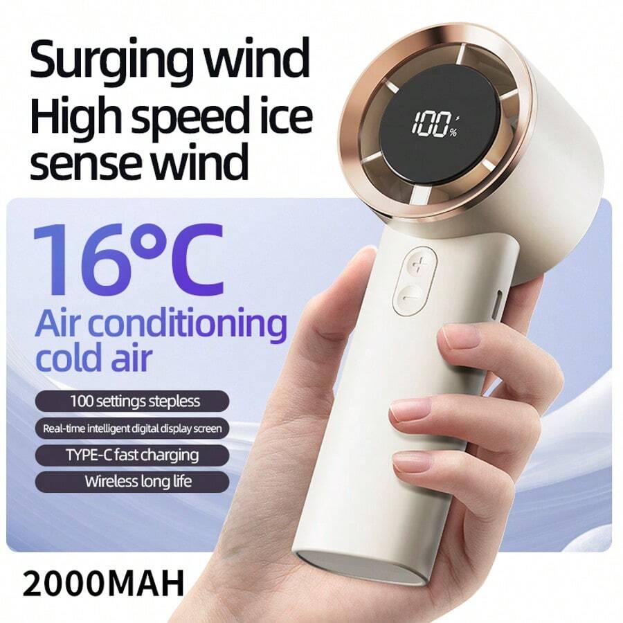 WOOSENHWO 100-Speed Handheld Mini Fan With LED Display, Portable ...