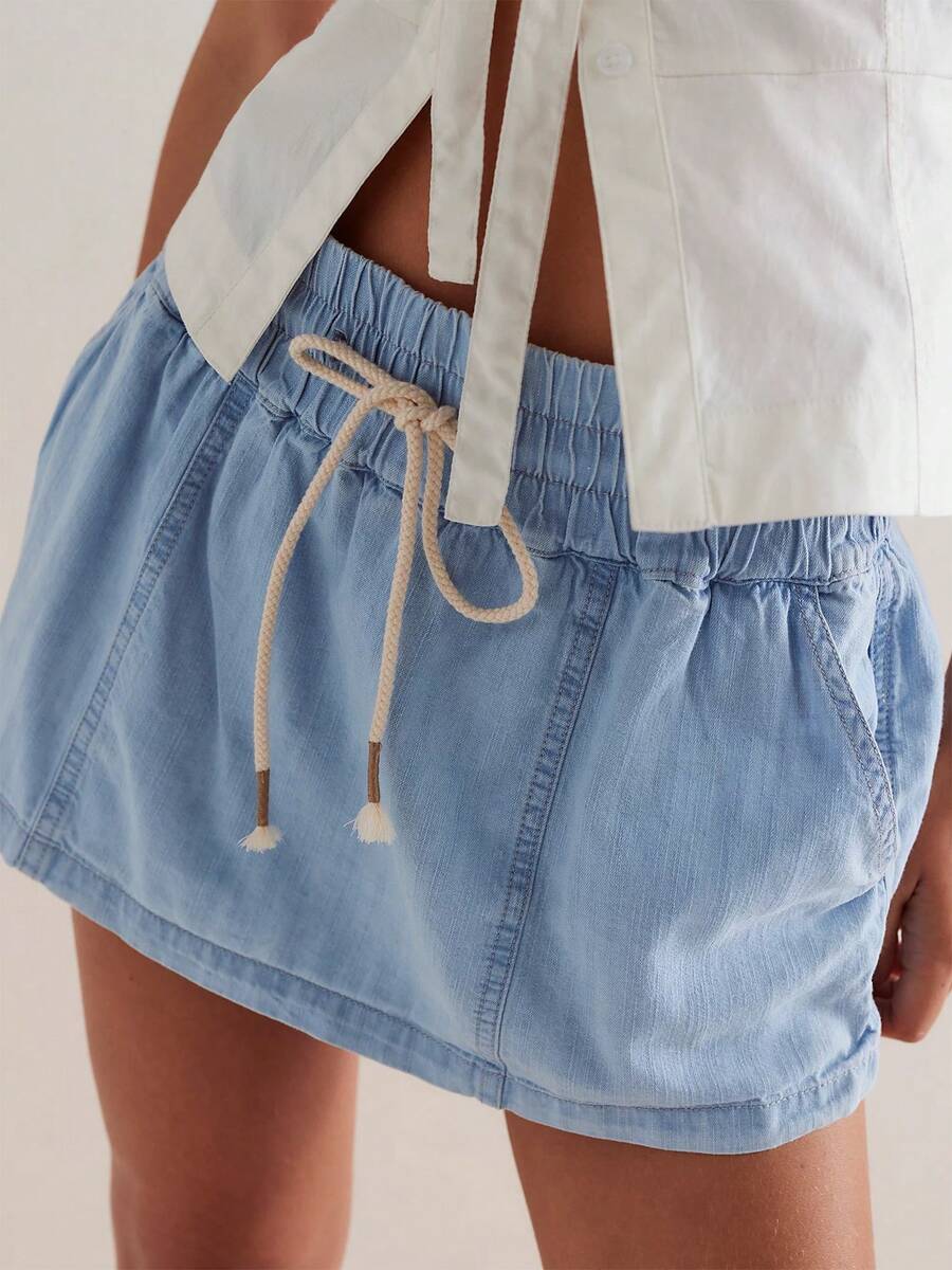Skorts Skirts For Women Denim Mini Skirt Drawstring Elastic High ...