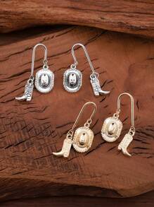 1 Pair Retro Western Style Cowboy Hat, Boots, Earrings Set, Women ...