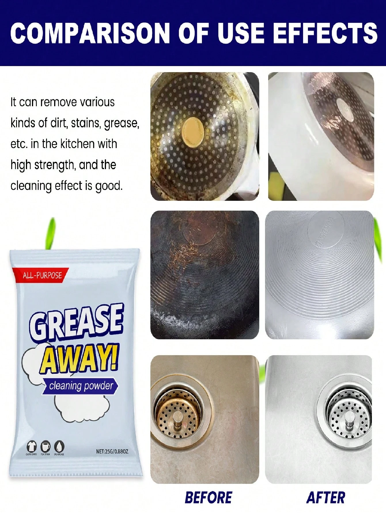 Kitchen Degreasing Powder, Heavy-Duty Cleaning For Pots, Pans, Cooking ...
