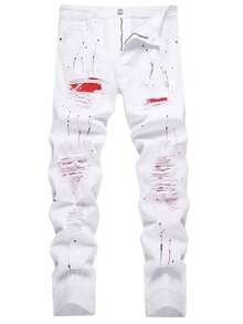 Men's Jeans Polka Dot Denim Asymmetrical/Irregular Perforated Patch ...