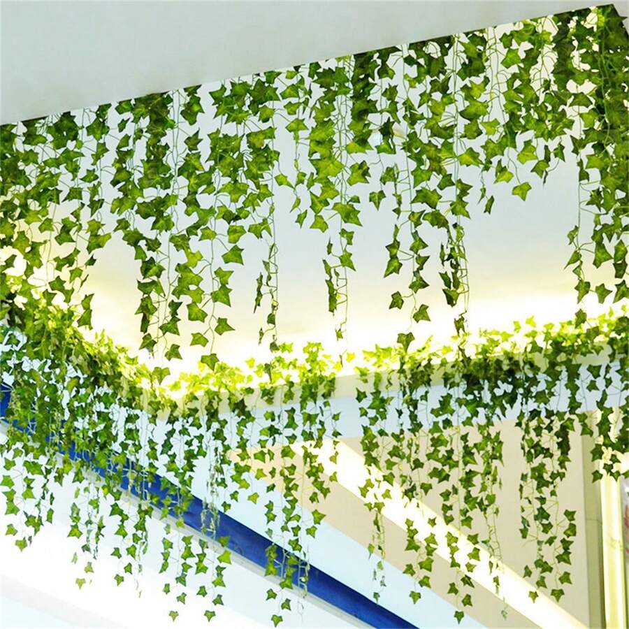 2.3M Artificial Plant Green Ivy Leaf Garland Silk Wall Hanging Vine Home Garden Decoration ...