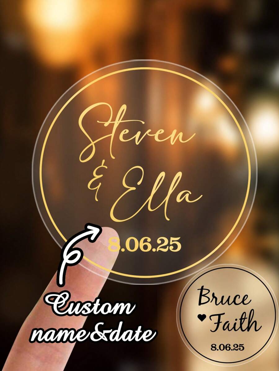 30-240Pcs Custom Clear Wedding Stickers, Personalized Name Label ...