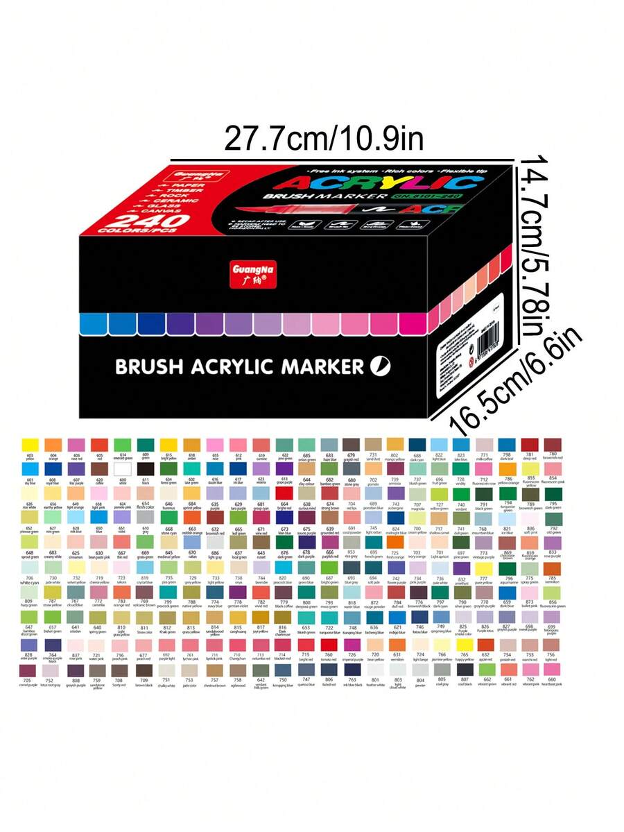 GuangNa 240 Colors Waterproof Liquid Acrylic Marker Pens , Soft Brush ...