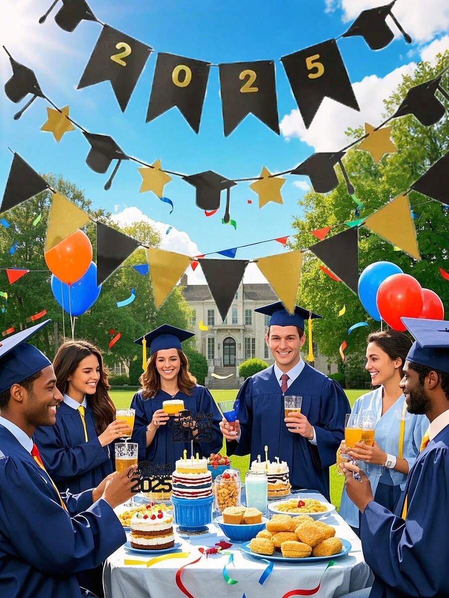 2025 Graduation Felt Banner Cap Pull Flags Outdoor Indoor Celebration ...