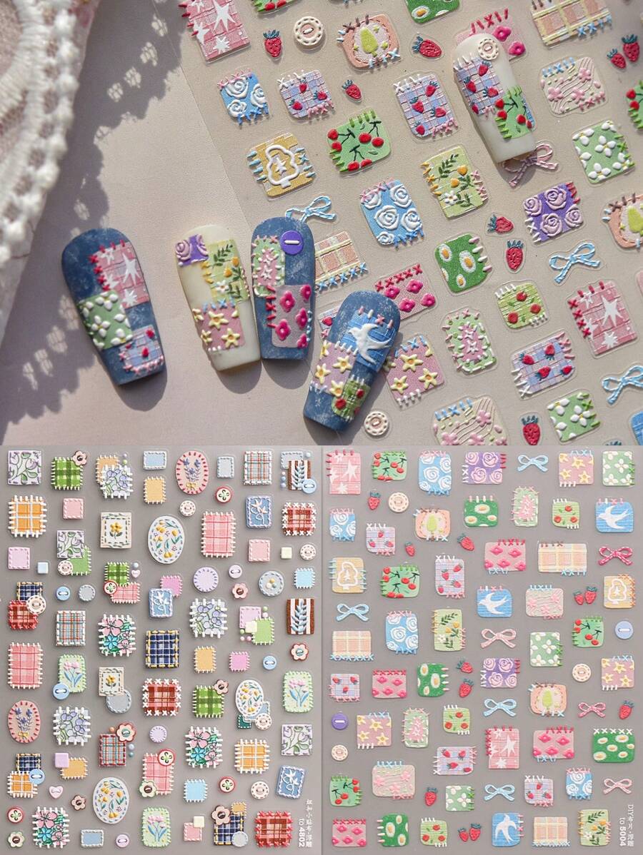 2pcs Cartoon Flower Patch Embossed Nail Art Stickers, Exquisite Summer ...