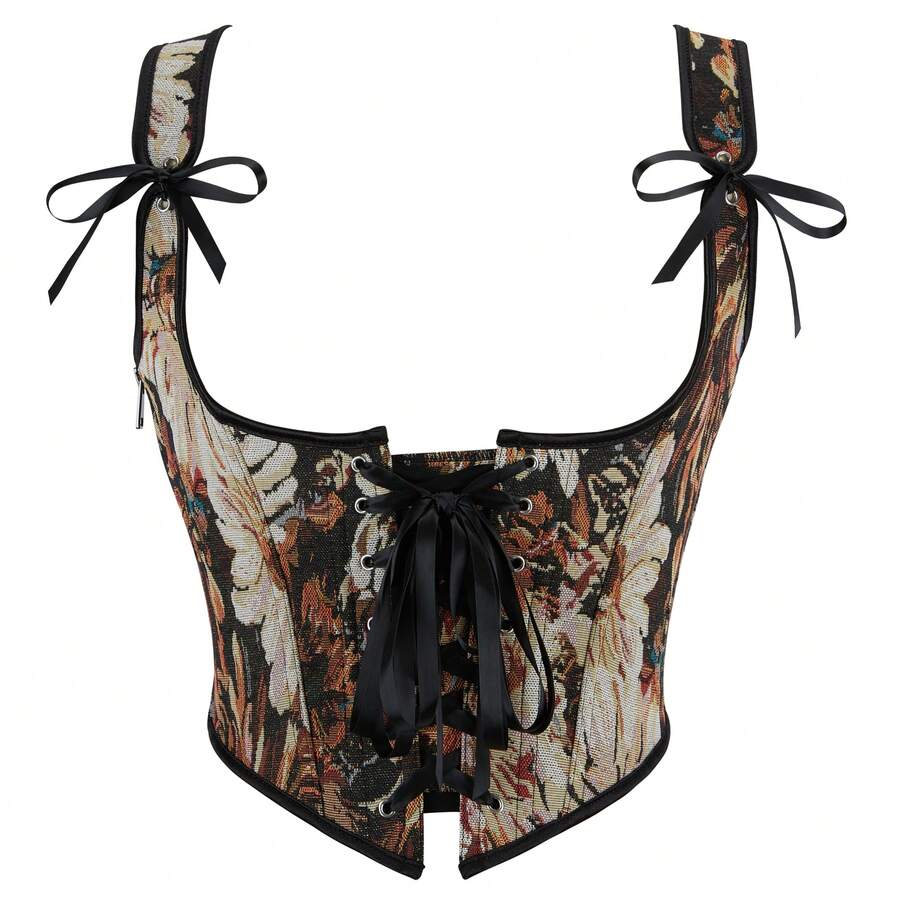 Alivila.Y Fashion Womens Vintage Floral Print Underbust Corset Tops ...