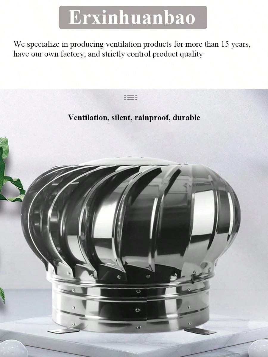 304 Stainless Steel Roof Ventilator Wind-Driven Vent Cap Exhaust Fan ...