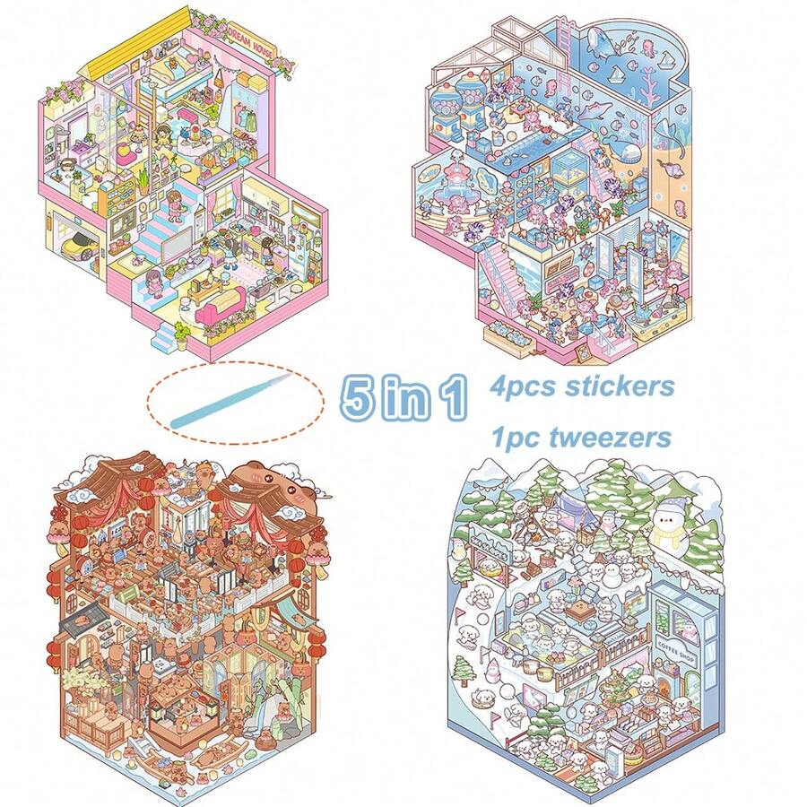 5 In 1 Super Complex Large-Size Sticker Set Includes Tweezers, Cute ...