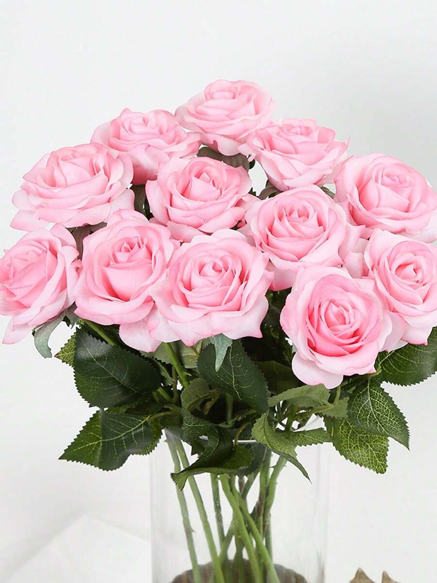 12Pcs Artificial Roses Flowers, Real Touch Fake Silk Roses Flowers ...