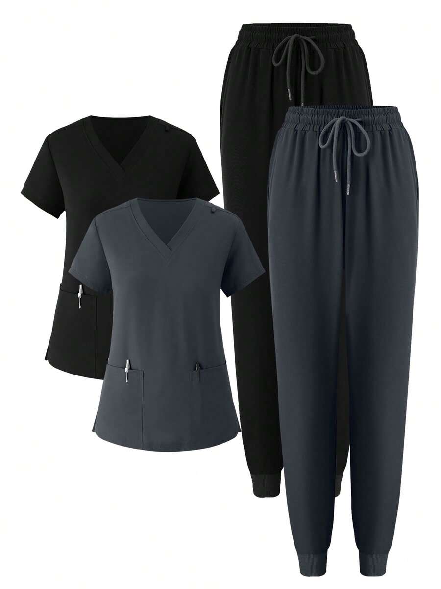 (Four-Piece Set) Scrubs Uniform Women's Running Matte Elastic Sports ...