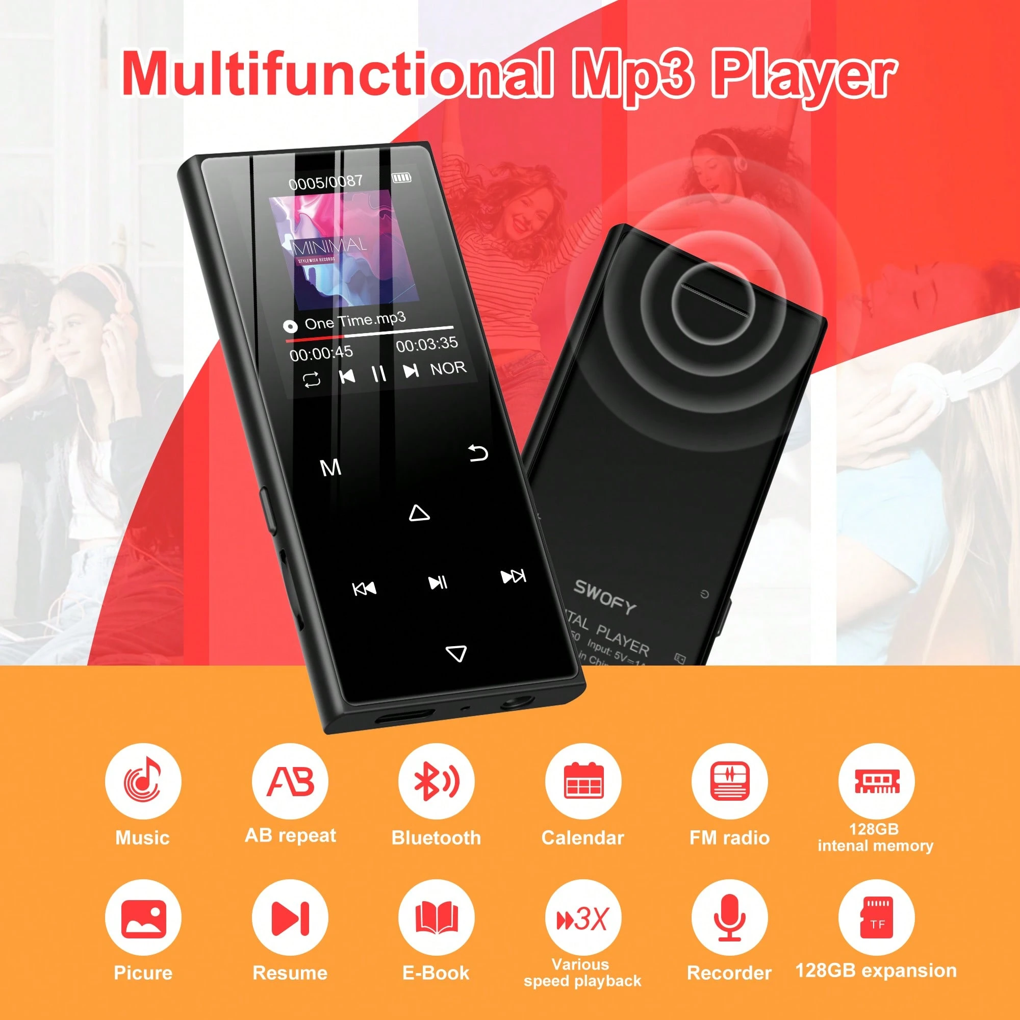 Reproductor MP3 de 128GB, Reproductor de música digital sin pérdida ...