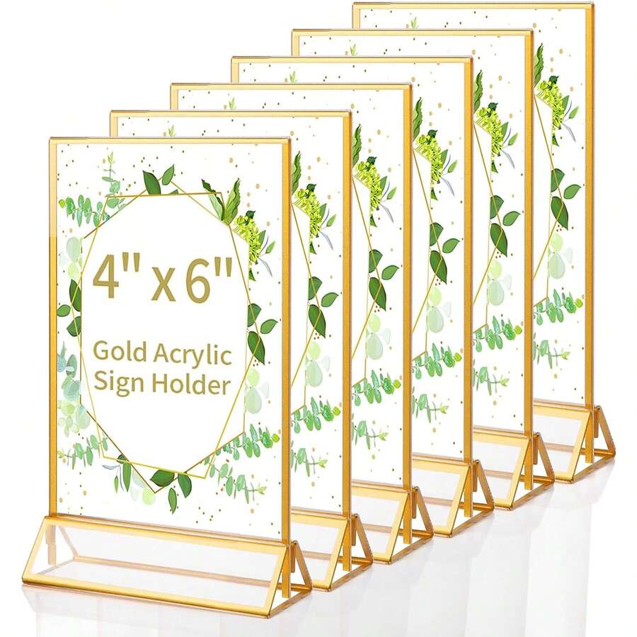1/2 Packs Gold Acrylic Sign Holder, Wedding Table Number Frames ...