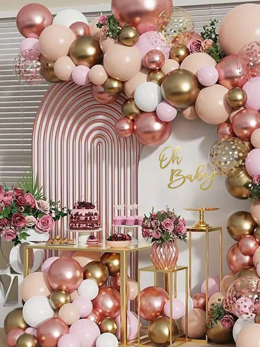 145pcs Pink & Rose Gold Balloon Garland Kit,Oh Baby Wooden Wall ...