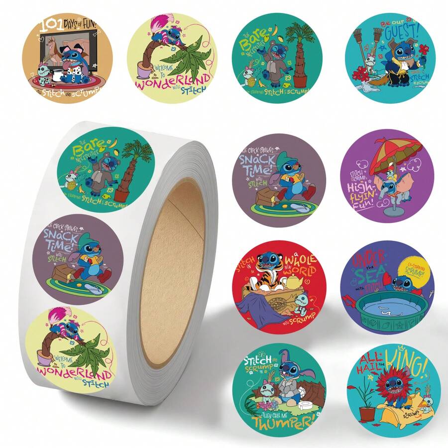 Disney 500PCS Disney Lilo And Stitch Stickers Roll 10 Styles Funny ...