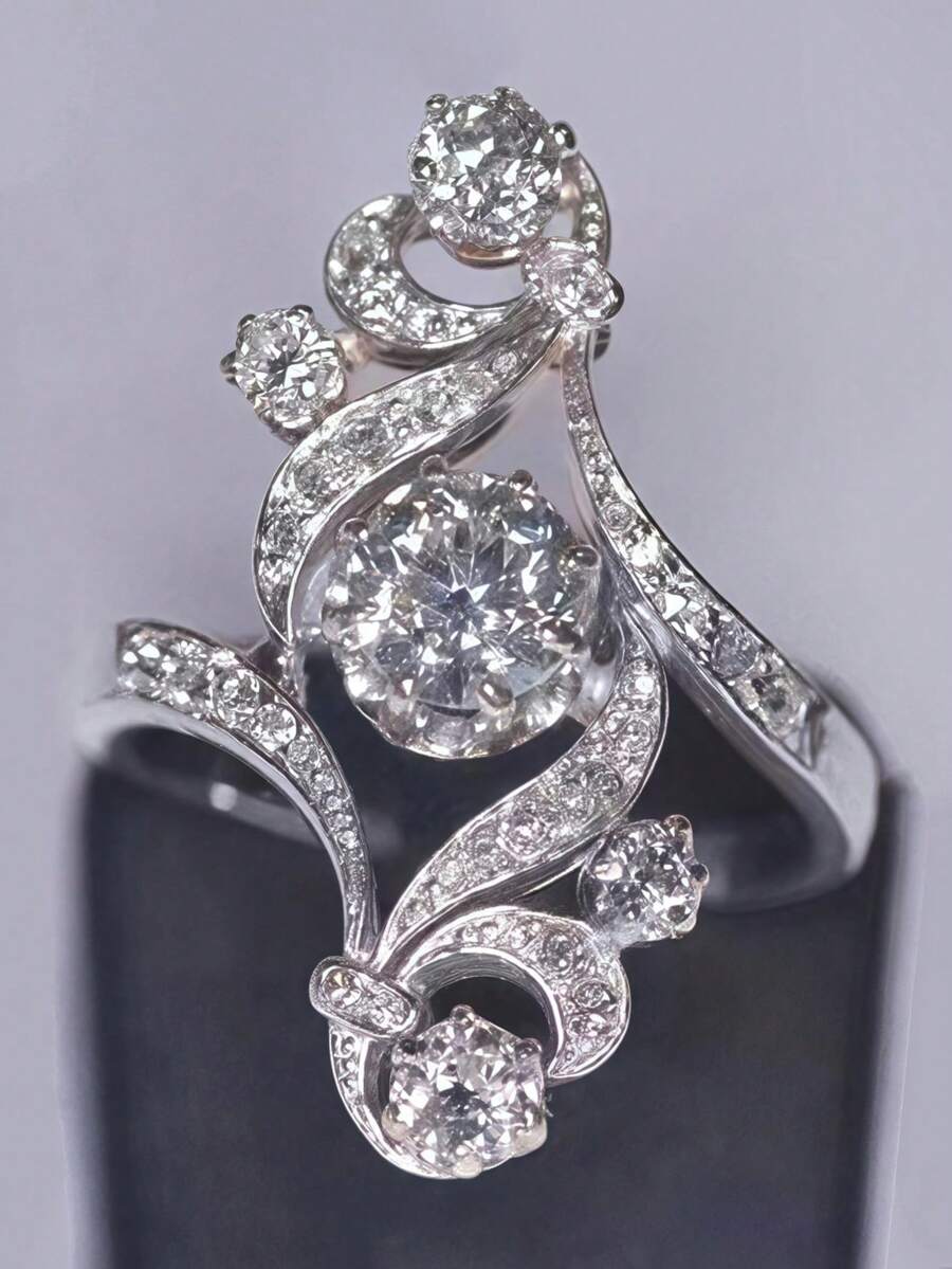 1pc Elegant Floral Pattern Crystal Zinc Alloy Ring, Suitable For Women ...