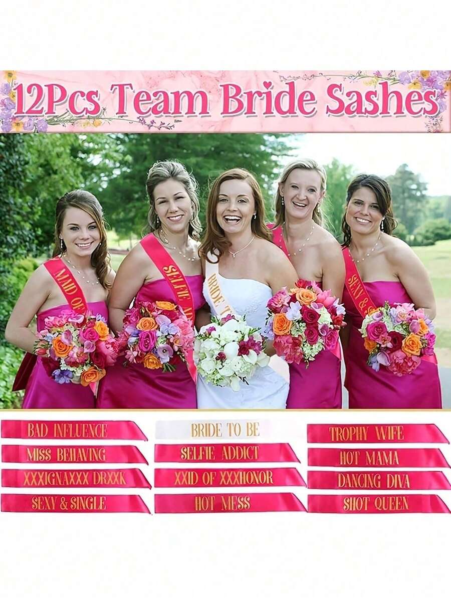 Hen Party Bachelore Sash Set (12 Pcs) 1 White Bride To Be Sash ...