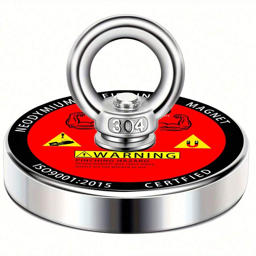 300 Lbs Pull Force Neodymium Fishing Magnet Kit, 2.36" (60mm) Diameter ...