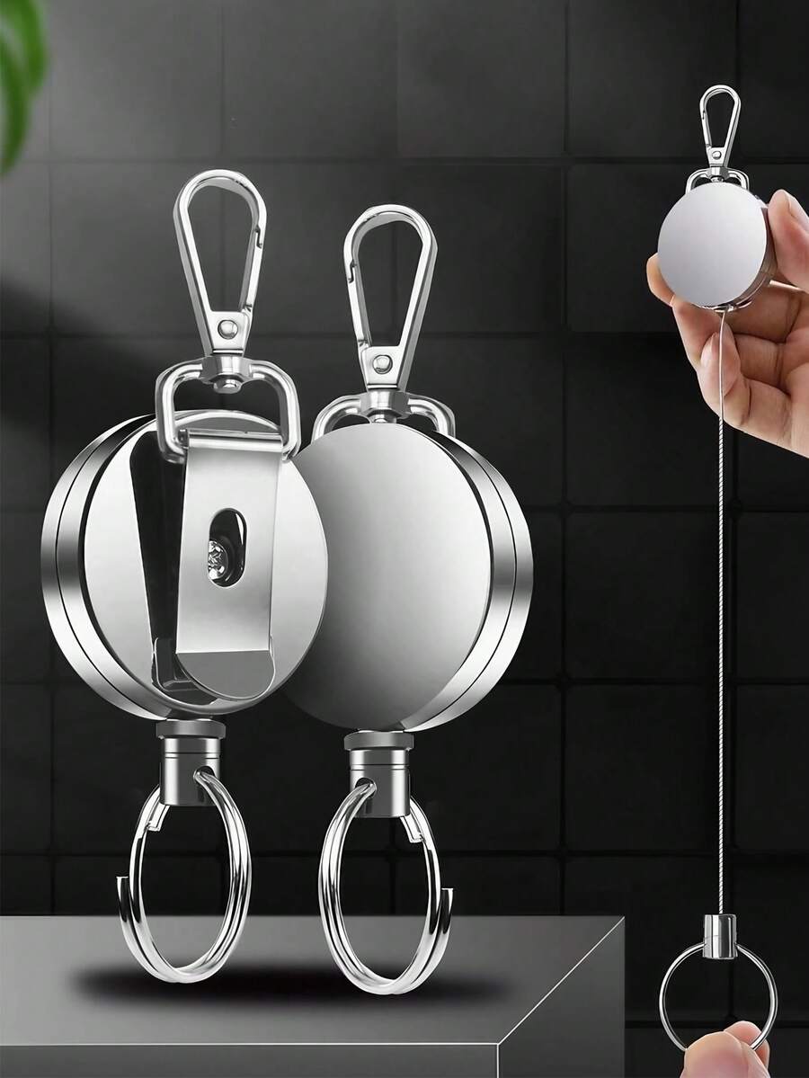 1PC Resilience Steel Wire Rope Elastic Pull Keychain Recoil Sporty ...