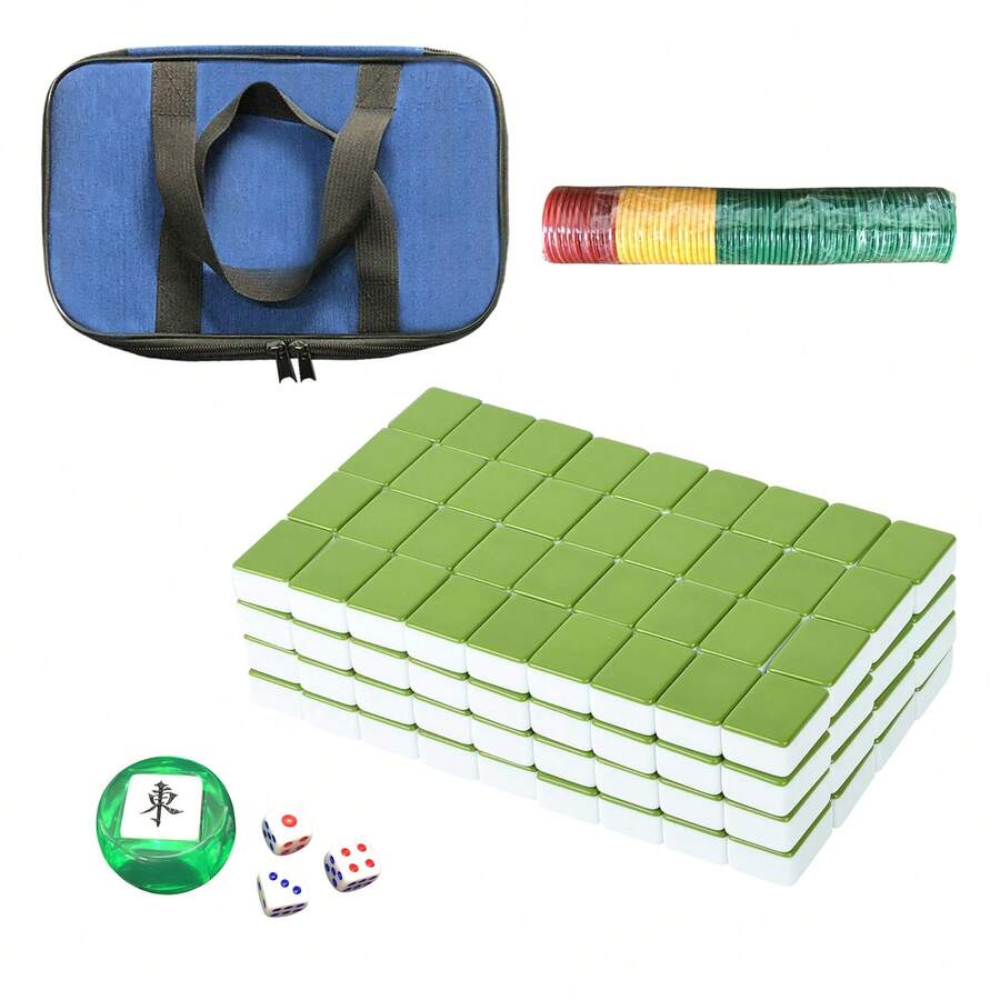 Chinese Mahjong Tile Set, 146 Large Melamine Tiles (1.42" Green) With ...