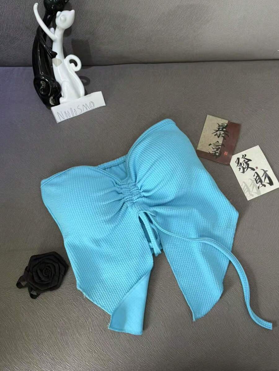 Women's Summer Strapless Cropped Tube Top With Adjustable Twisted Front ...