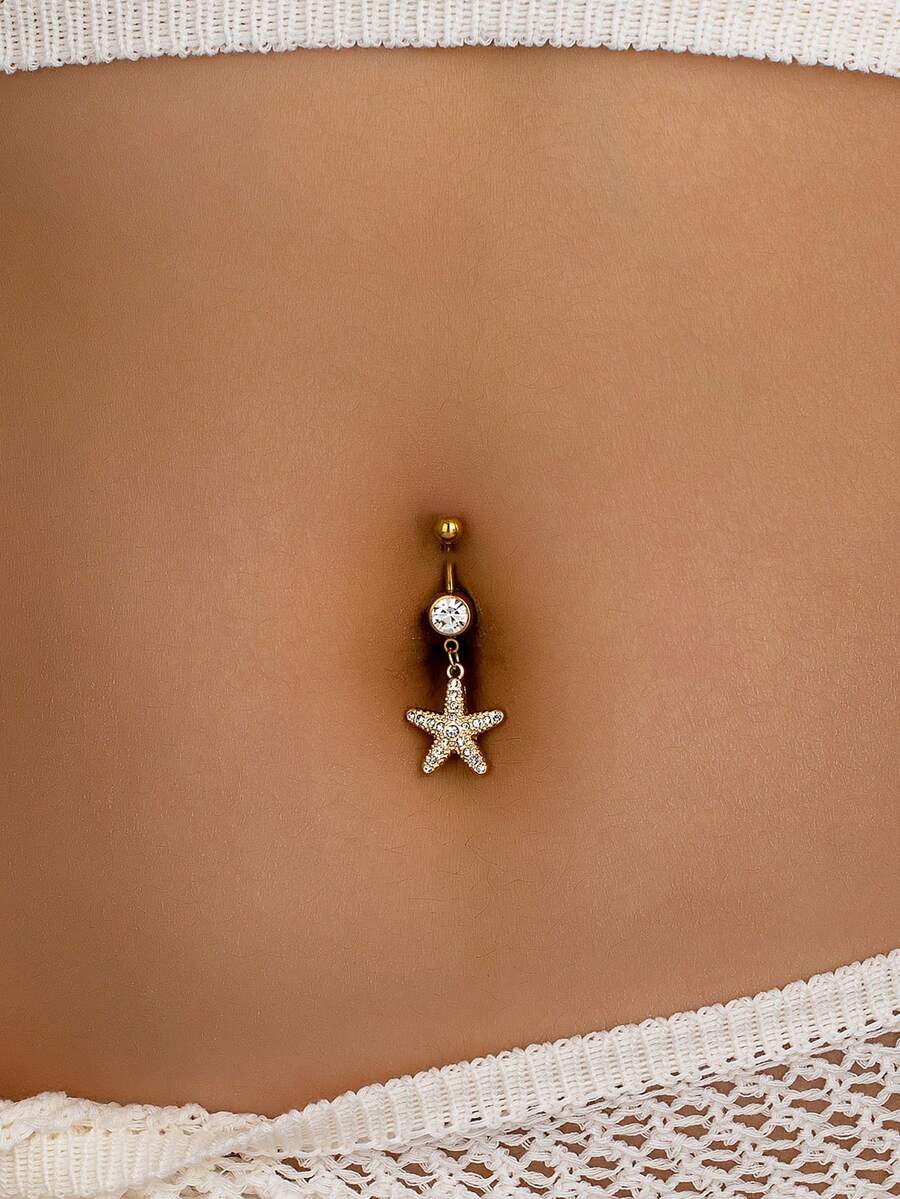 1 Pc Starfish Navel Ring, Sea Star Charmed Belly Ring, Summer Vacation ...