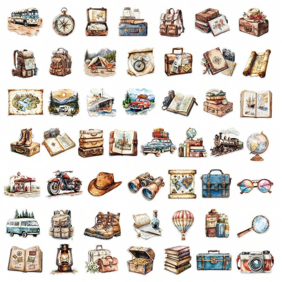 50Pcs Transparent Stickers Vintage Stickers Aesthetic Stickers Travel ...