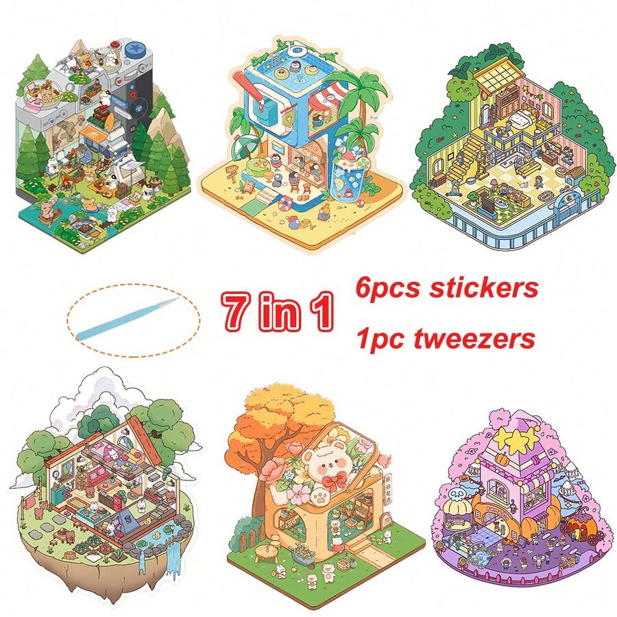 7-In-1 Mountain Camping Sticker Set Including Tweezers, Cute 3D Pop-Up ...