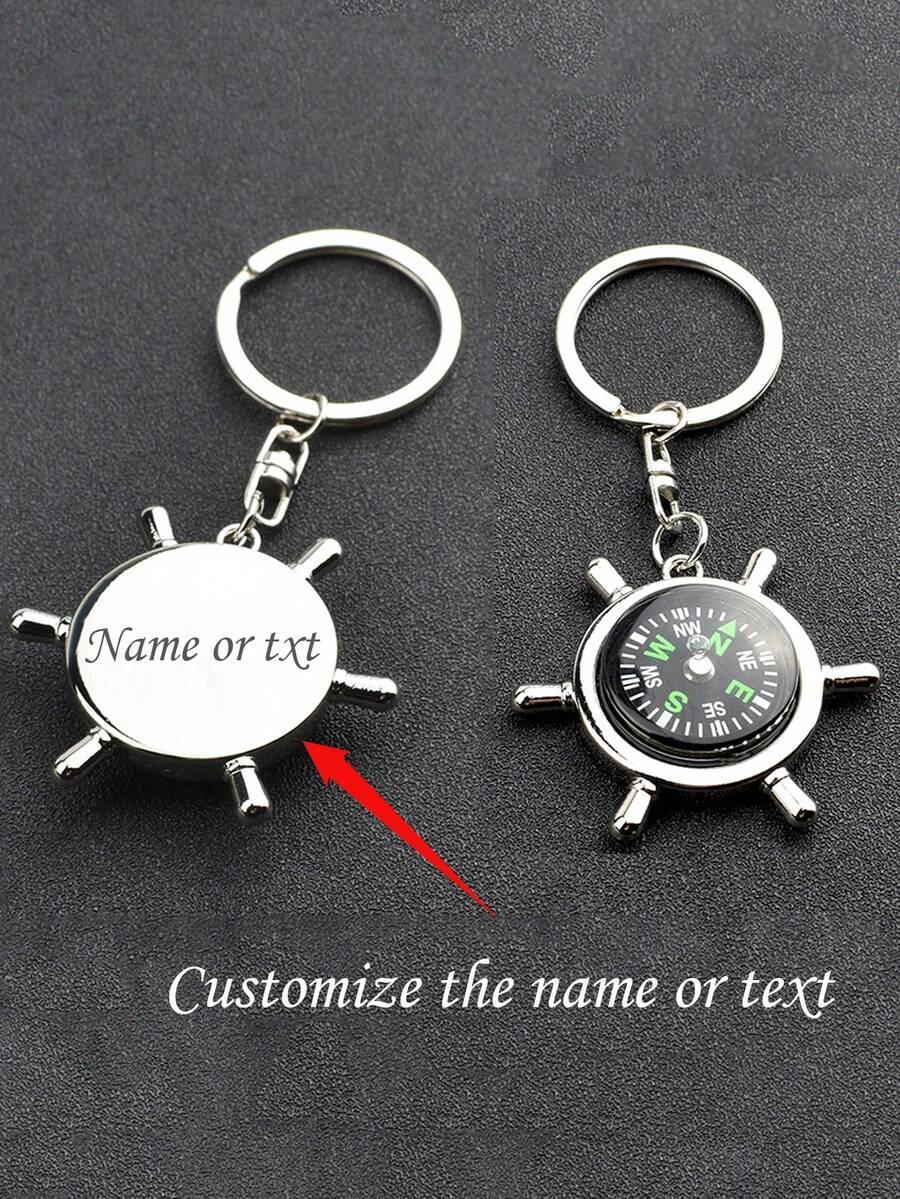 1pc Customizable Laser Engraved Key Chain Pendant, Creative Compass ...