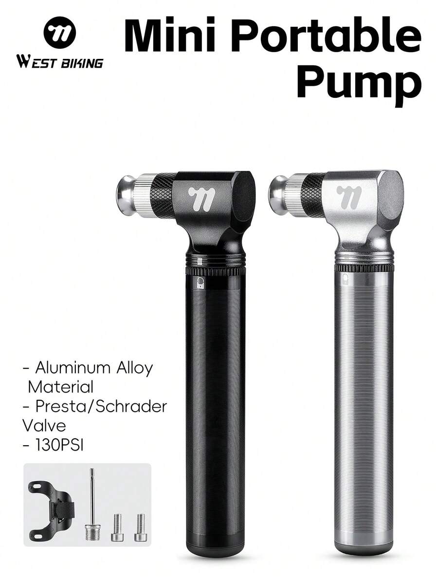 WEST BIKING Mini Bike Inflator 130PSI Portable Aluminum Emergency ...