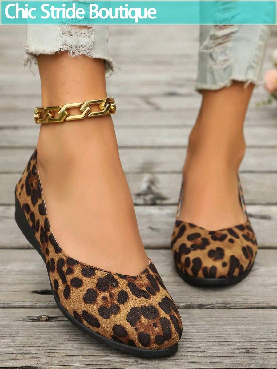 New Women's Leopard Print Wedge Flats, Lightweight Soft Suede ...