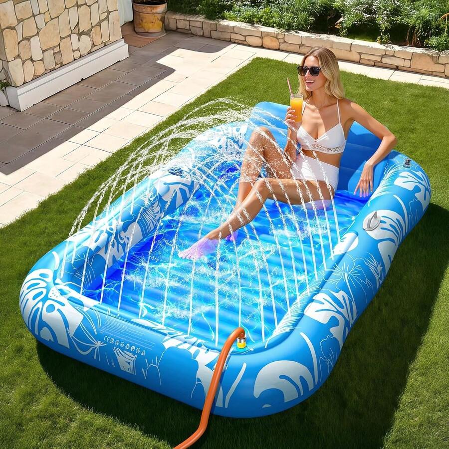Inflatable Tanning Pool Lounger Float With Sprinkler, 77 X 48 Large ...