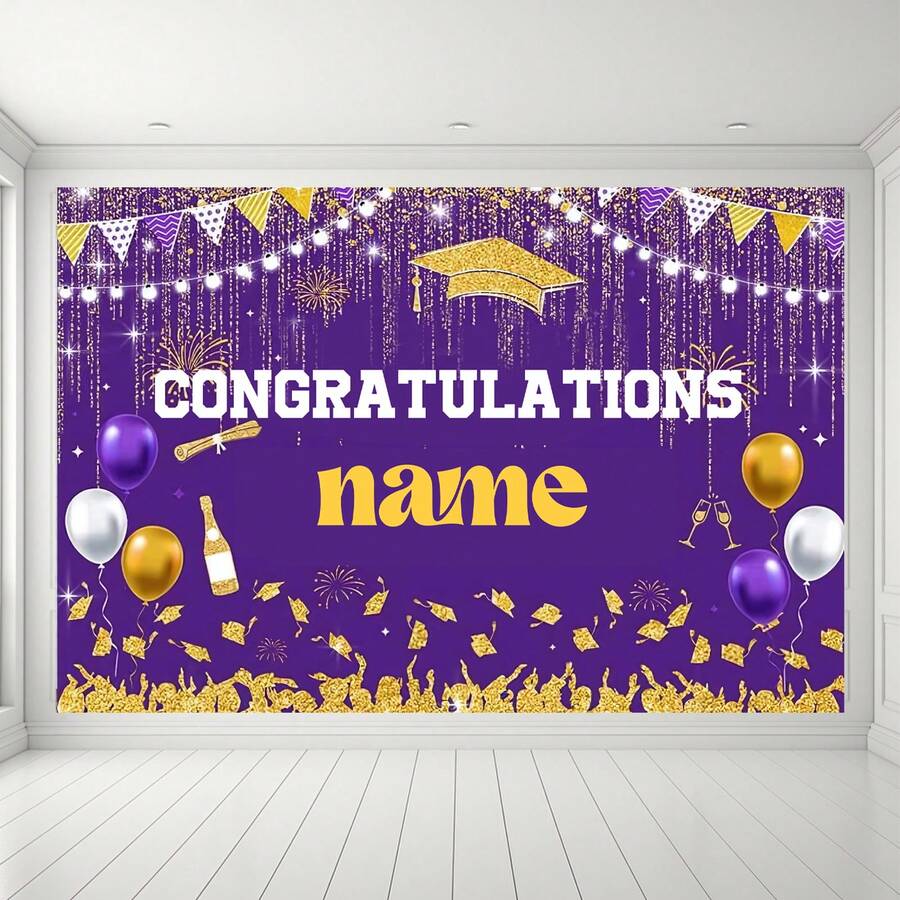 Customizable Personalized Purple And Gold 2025 Graduation Backdrop ...
