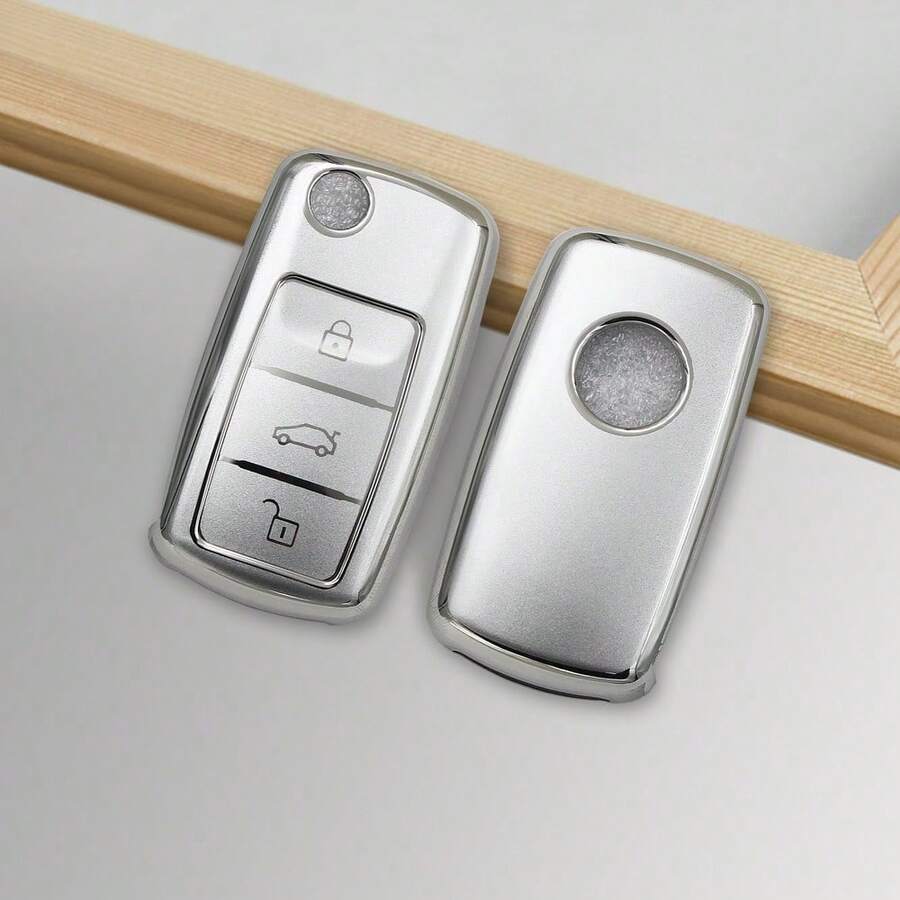 3 Buttons Soft TPU Quicksand Silver Car Key Case Cover For For Polo For ...