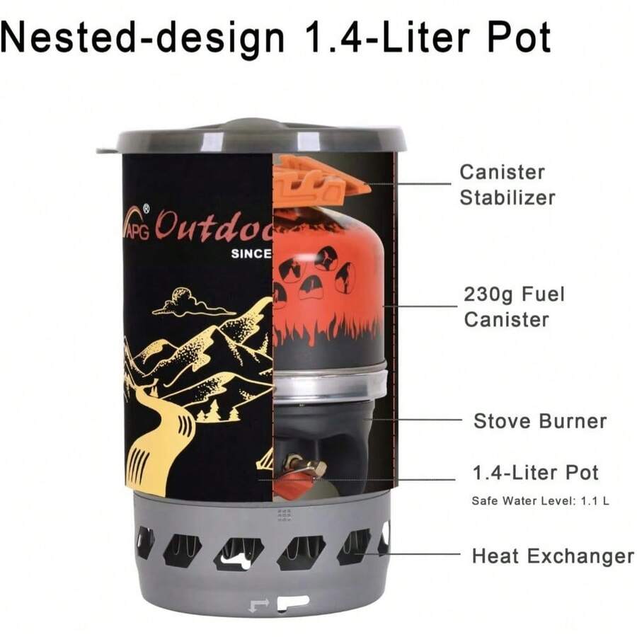 1.4-Liter Camping Stove Cooking System Propane Butane Burner Outdoor ...